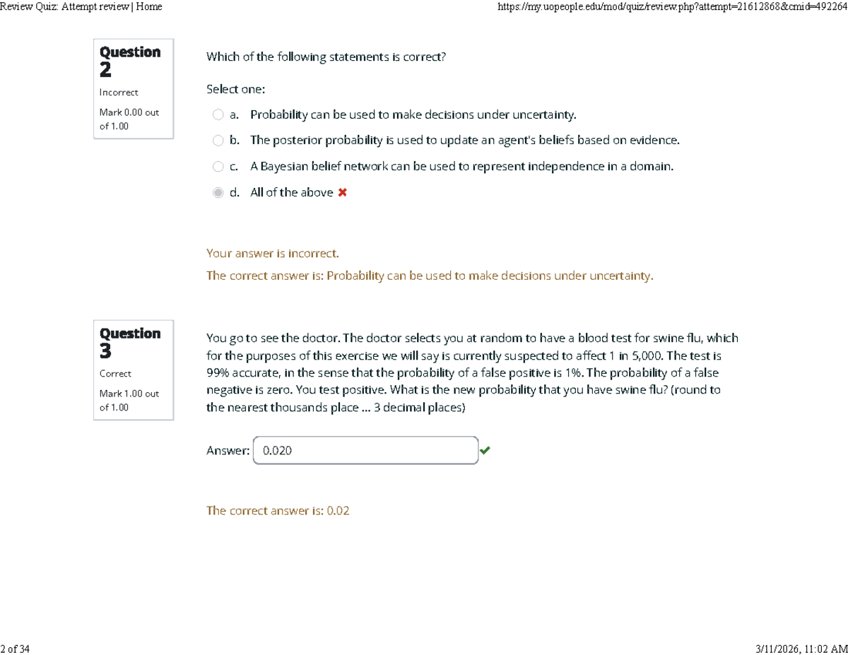 Review Quiz: AI Concepts and Probability (Course Code: AI101) - Studocu