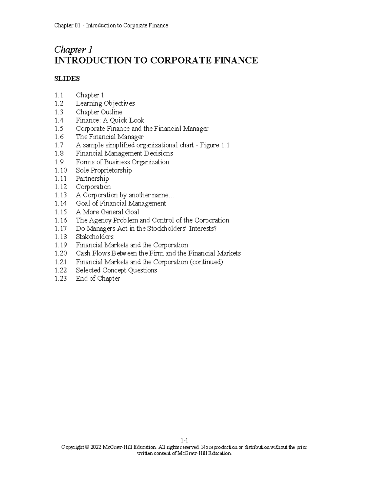 Chapter 01: Intro to Corporate Finance - Key Concepts & Slides - Studocu