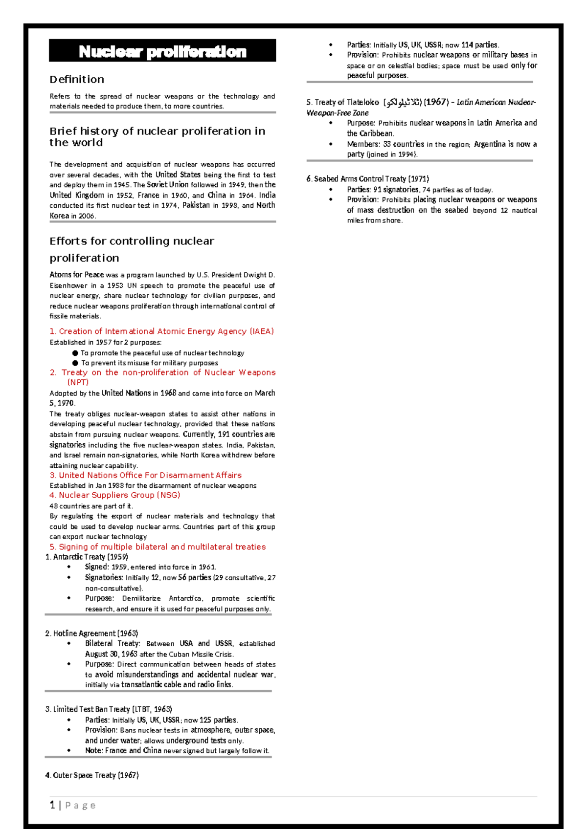 Nuclear Proliferation: Definition, History, and Control Efforts - Studocu