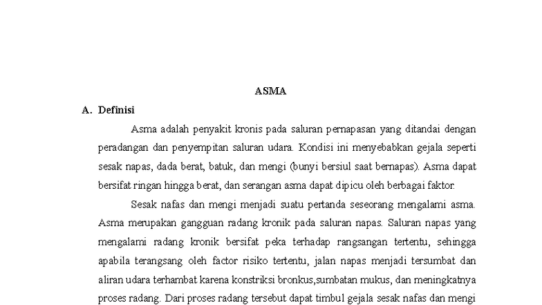 LP ASMA - Definisi, Etiologi, dan Patofisiologi Asma Bronkial - Studocu