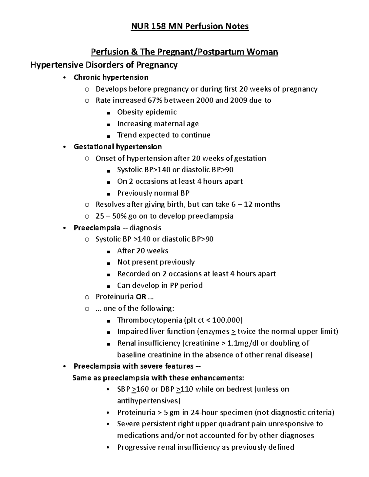 MN Perfusion Notes - NUR 158 MN Perfusion Notes Perfusion & The ...