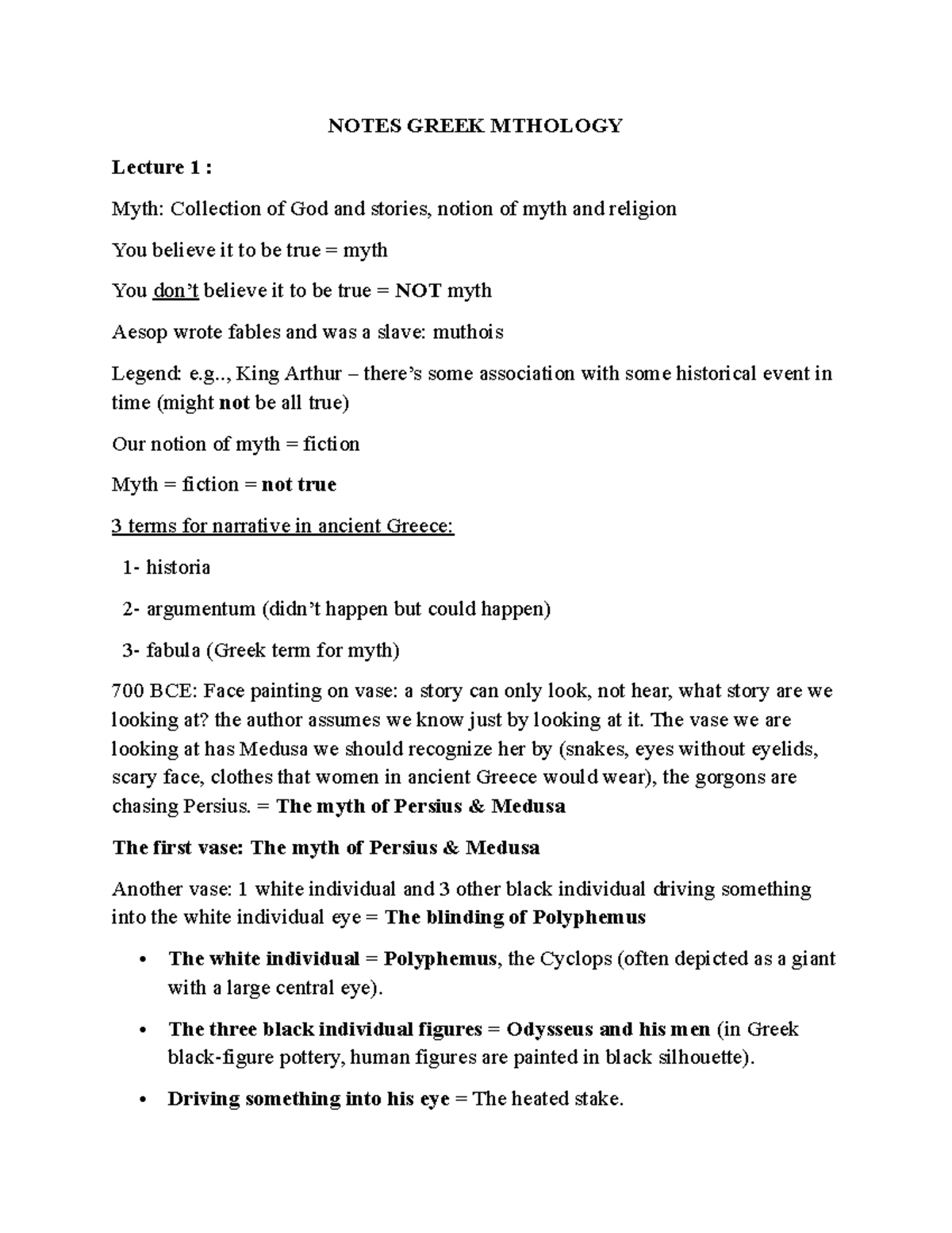 Greek Mythology (CLAS 203) Lecture 1: Myths, Legends, and Their ...