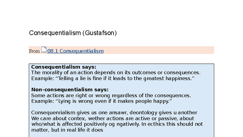 EXC 08.1 Week 8 Lecture Notes: Consequentialism Explained - Studocu