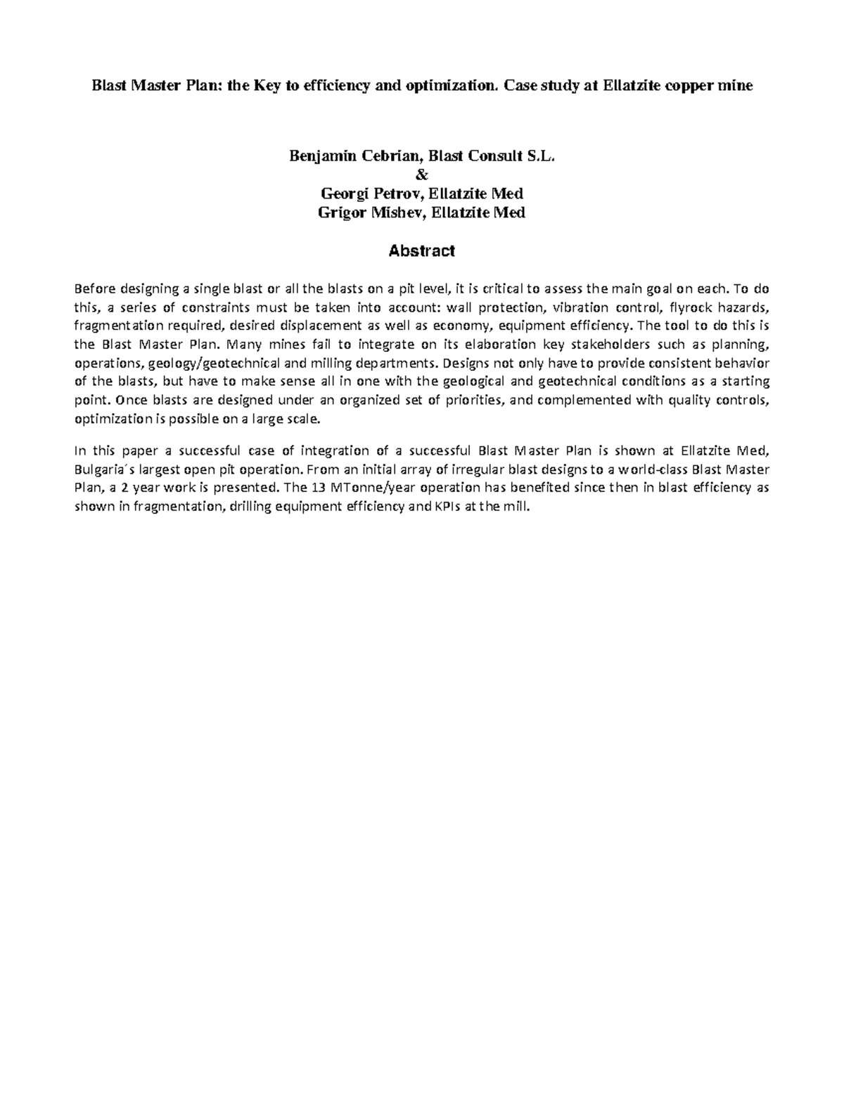Blast Master Plan a Key to Optimization - Blast Master Plan: the Key to ...