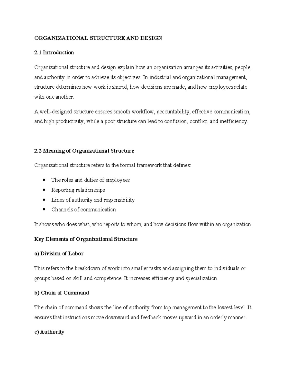 Organizational Structure and Design: Key Concepts and Frameworks - Studocu