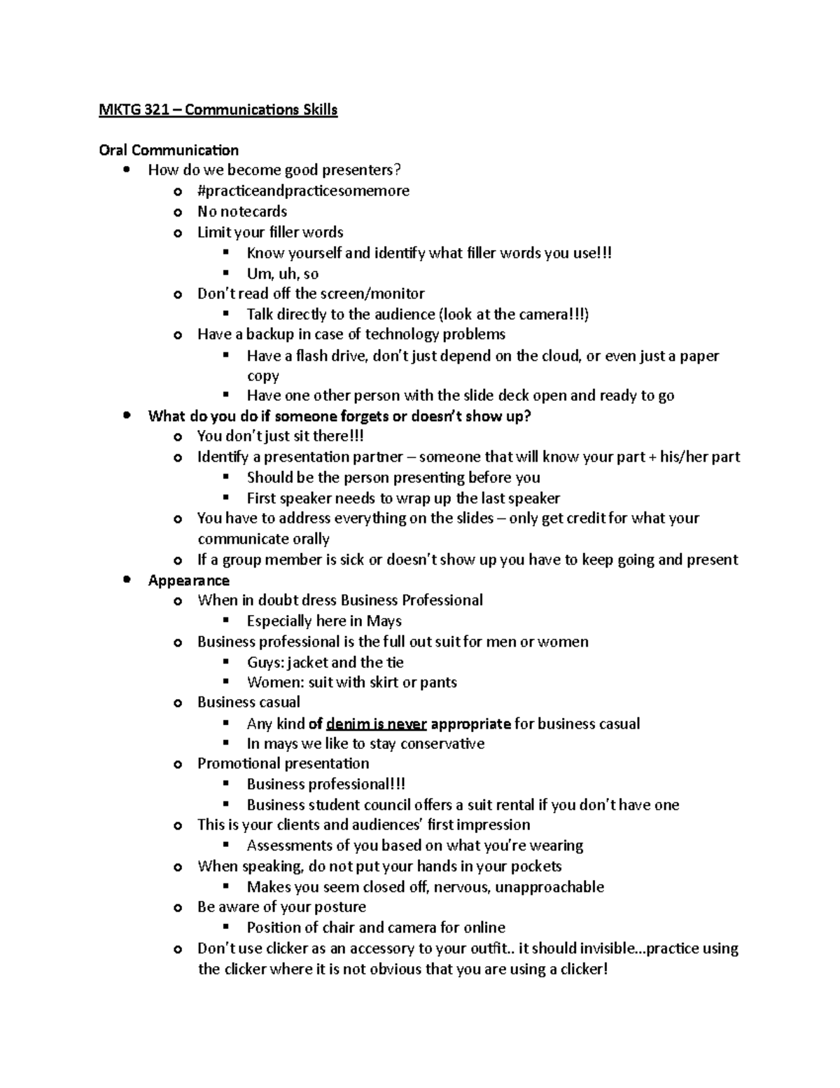 MKTG 321 - Final Exam Notes on Effective Communication Skills - Studocu