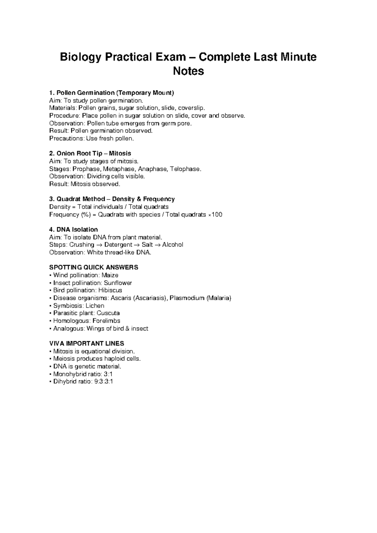 Biology Practical Exam Notes: Pollen Germination & Mitosis - Studocu