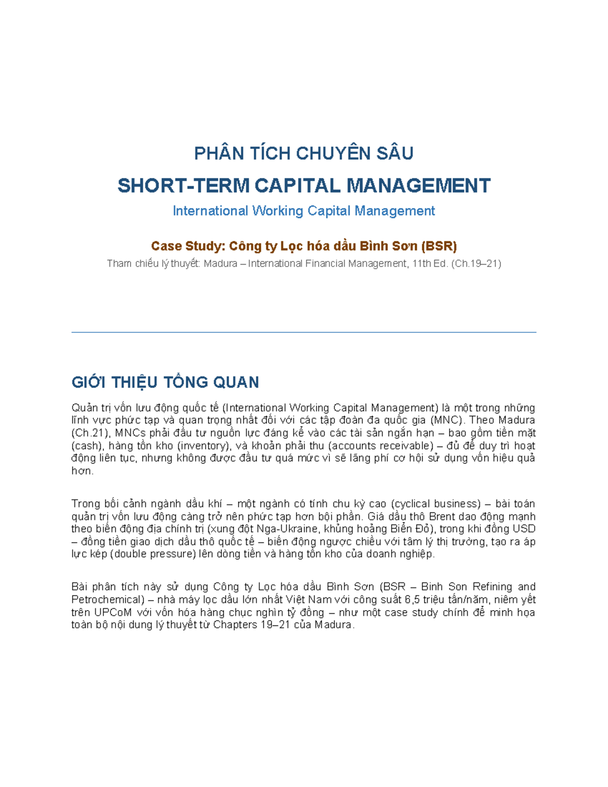 BSR Working Capital Management Case Study: Insights from Madura - Studocu