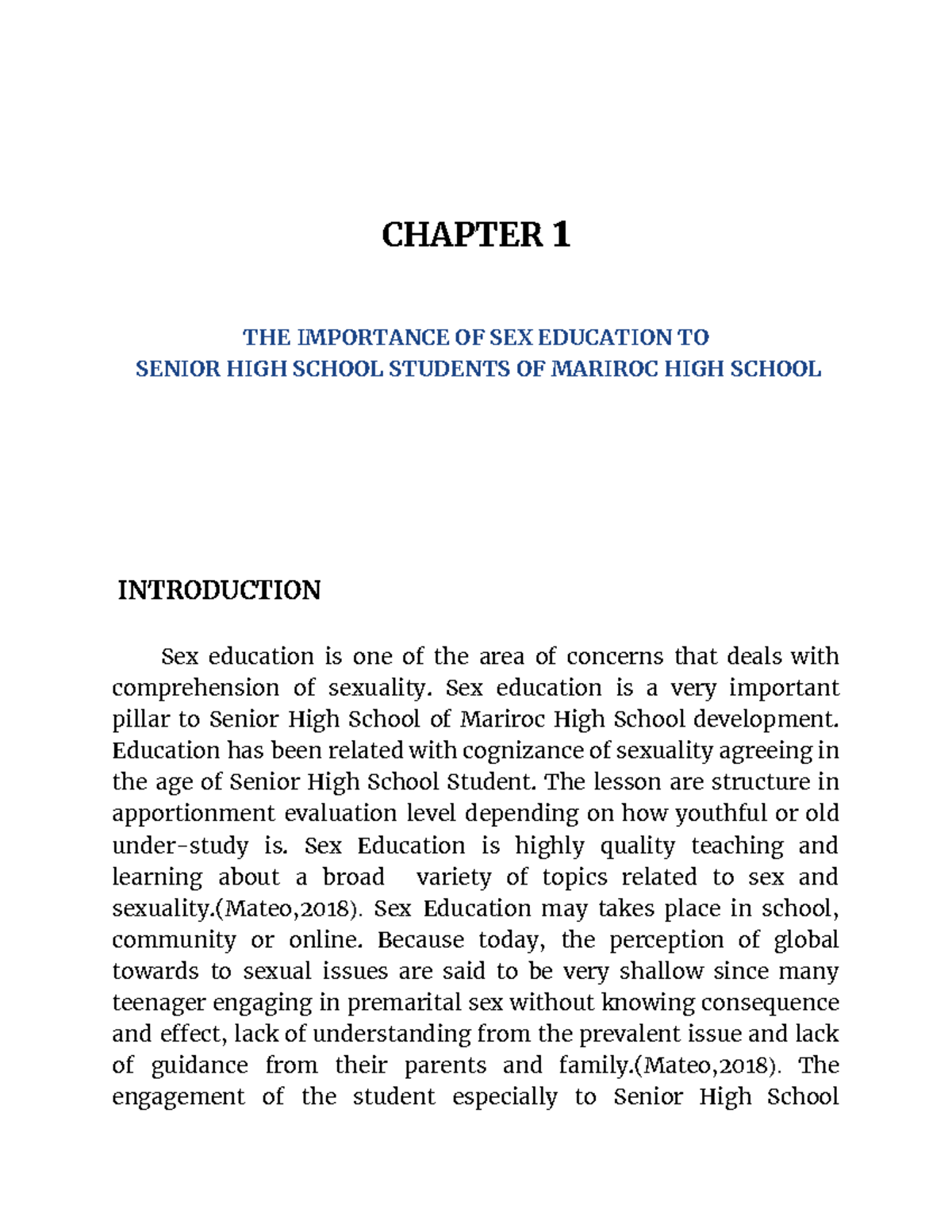 Ch 1 pr1 - This is for school purposes only - CHAPTER 1 THE IMPORTANCE OF SEX EDUCATION TO ...