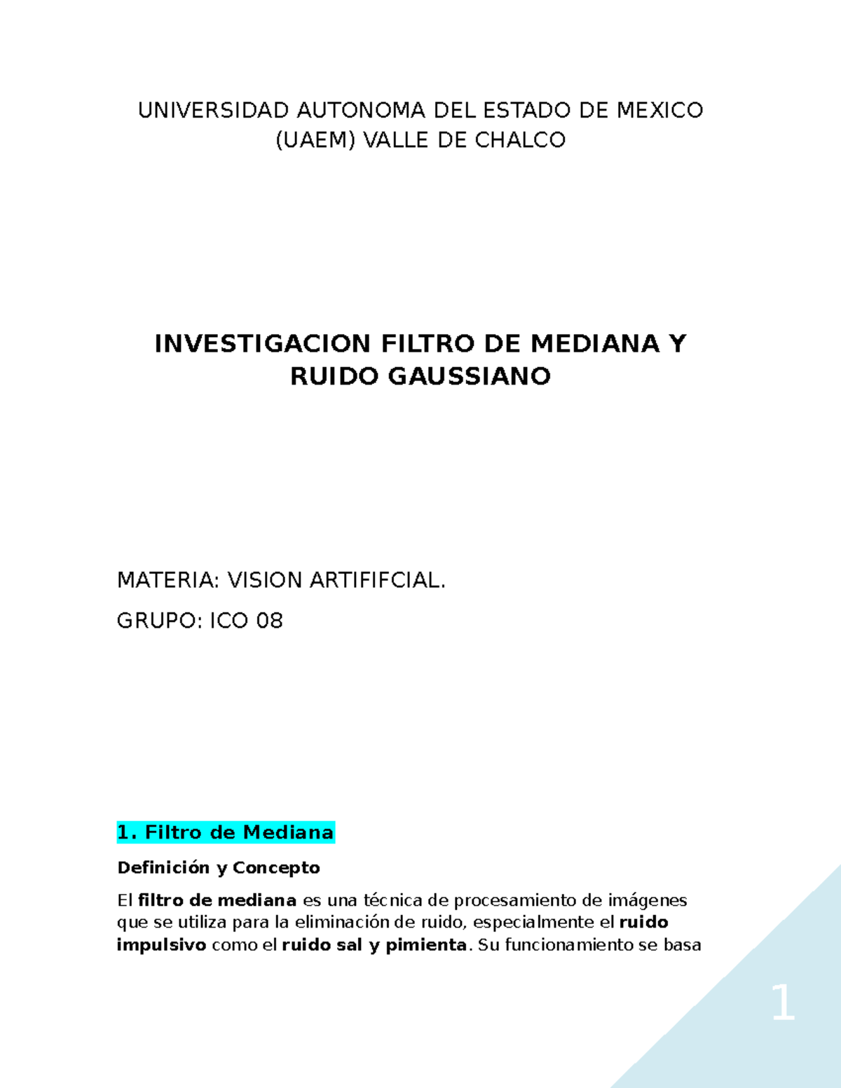 Tarea: Filtros de Mediana y Ruido Gaussiano - Visión Artificial (ICO 08 ...