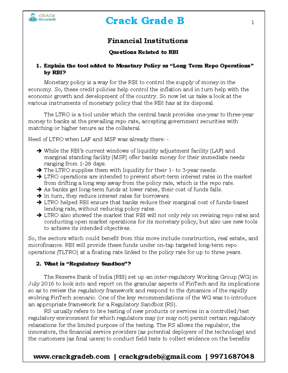 Crack Grade B 1 Financial Institutions: RBI Monetary Policy Insights ...