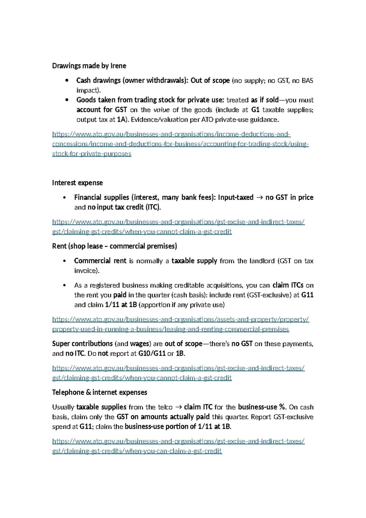 Research for Topic 5 PBL 1: GST Implications on Business Expenses - Studocu