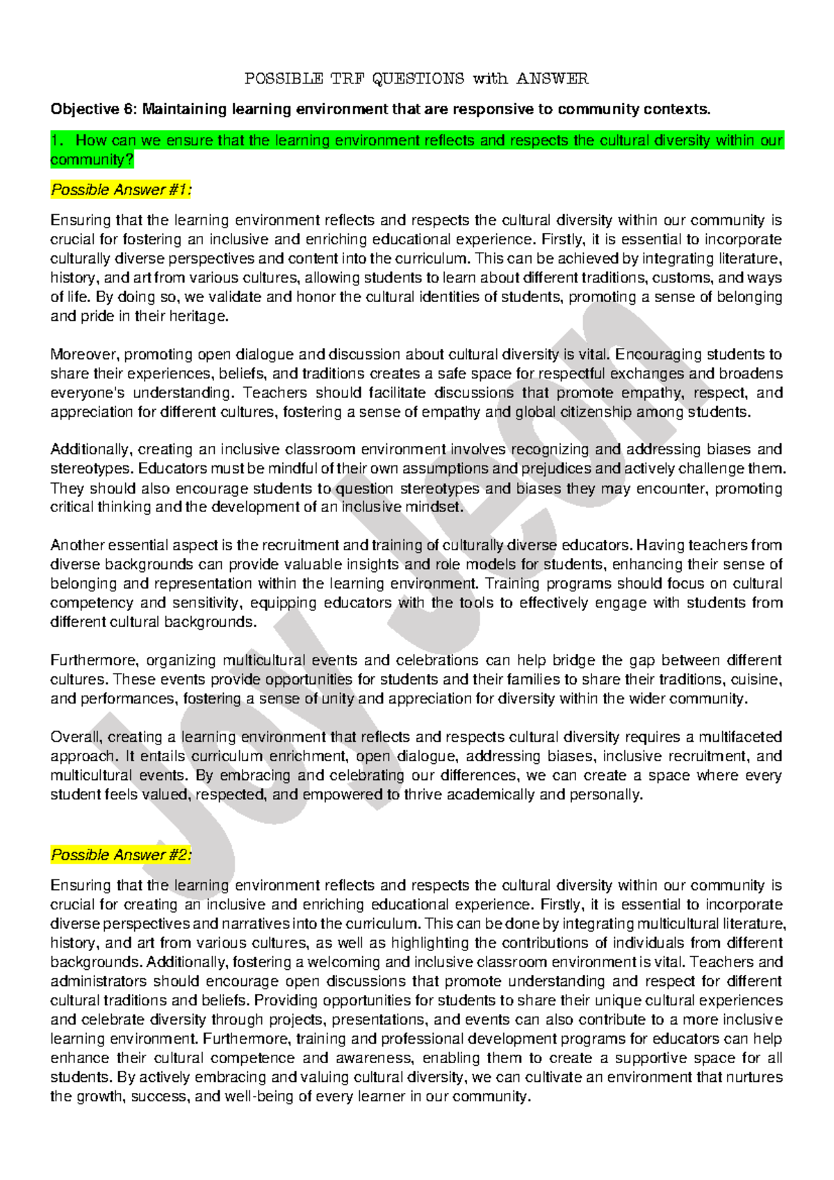 TRF Objective 6: Strategies for Inclusive Learning Environments - Studocu