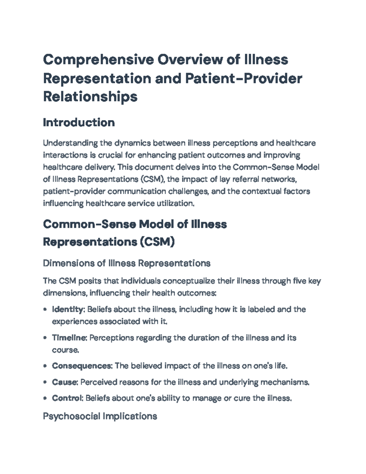 Comprehensive Overview of Illness Representation in Patient-Provider ...