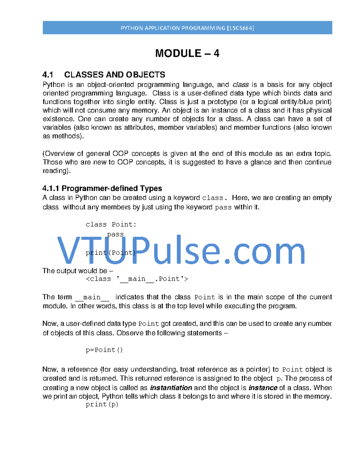 Python Module 4: Classes and Objects Overview - 18CS752 - Studocu