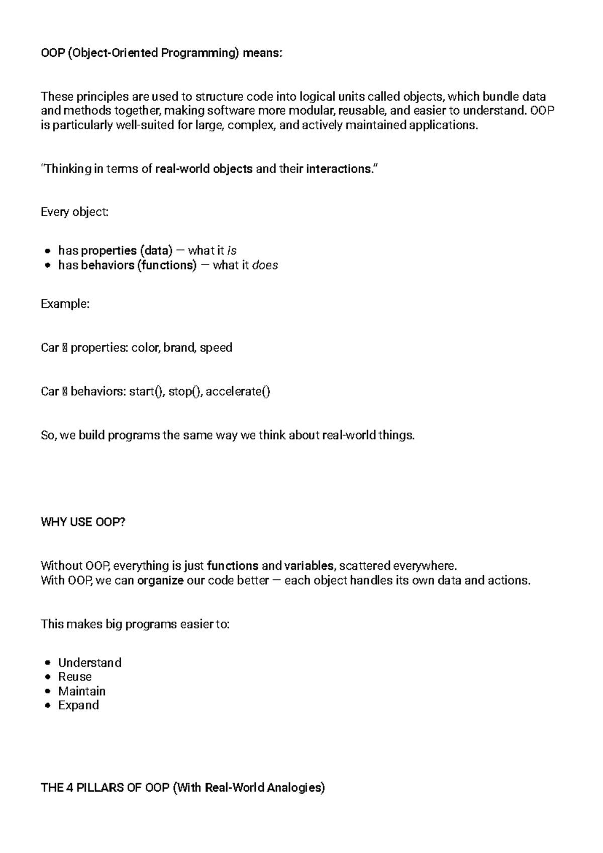 OOP Principles and Practices: A Comprehensive Guide (CS101) - Studocu