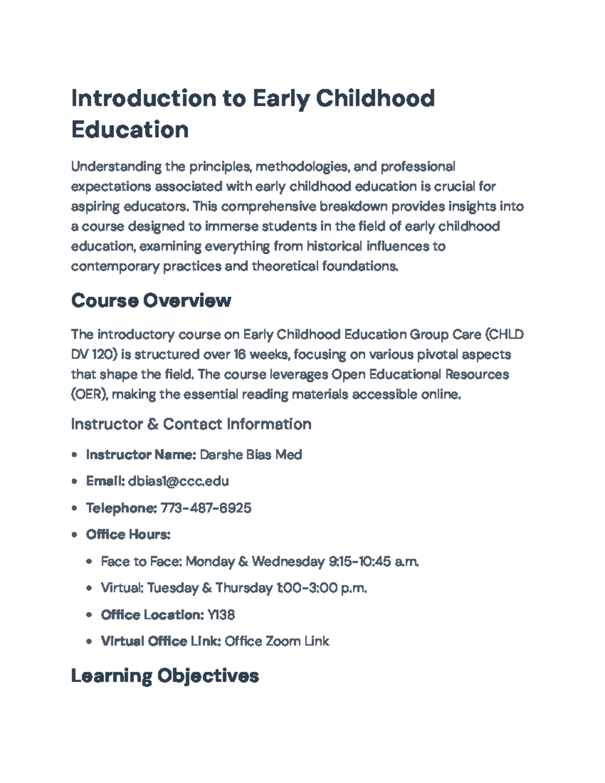 Introduction to Early Childhood Education (CHLD DV 120) Course Guide ...