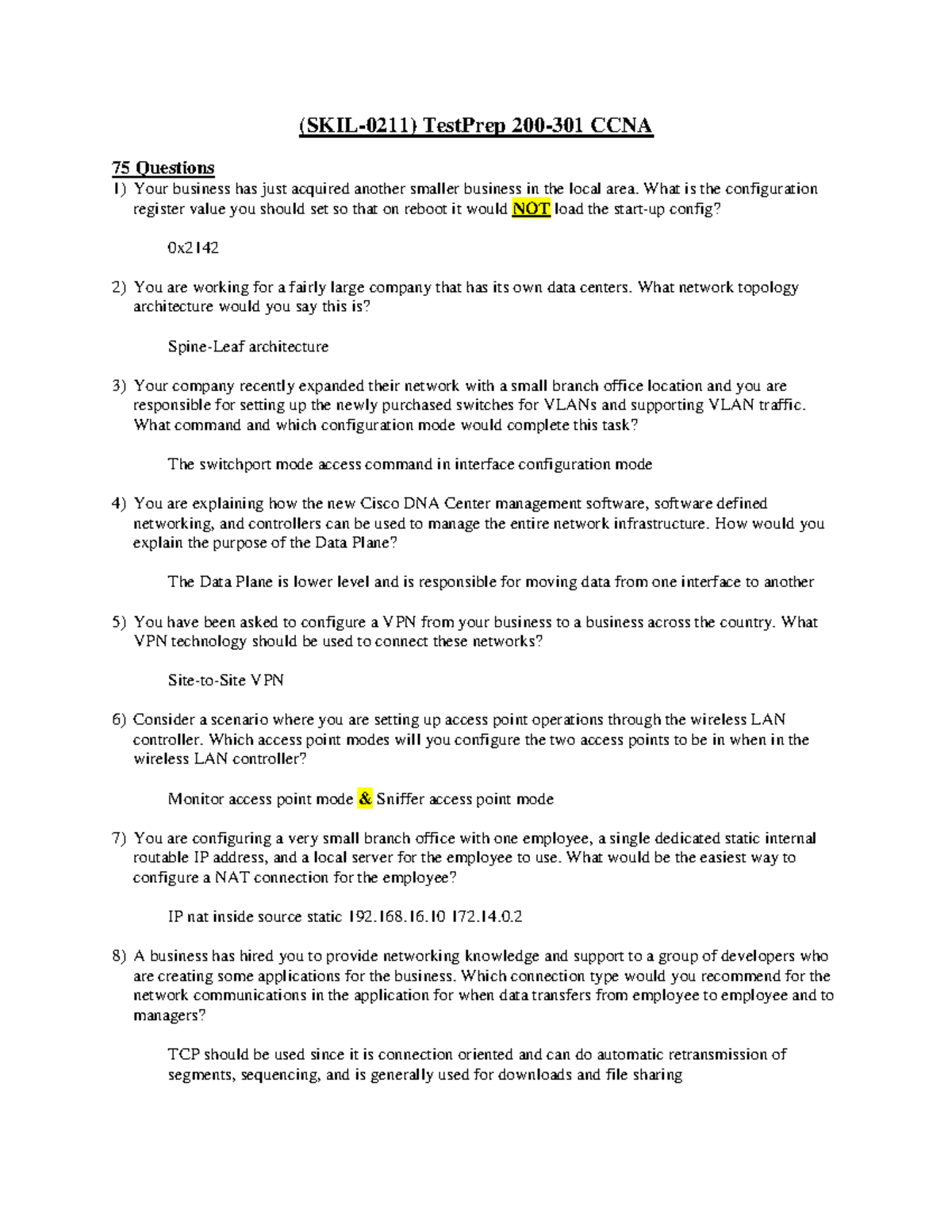 Skillsoft 200-301 CCNA Test Prep - (SKIL-0211) TestPrep 200-301 CCNA 75 ...