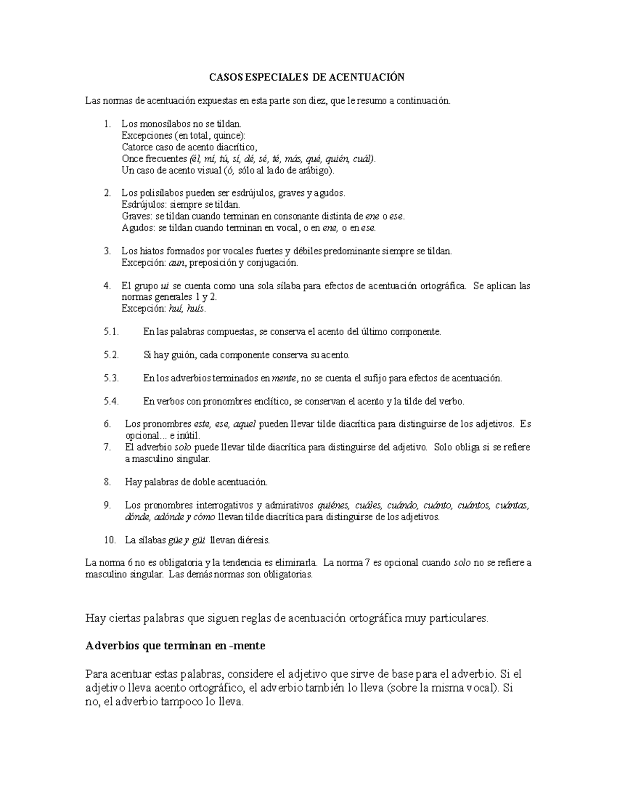 Casos Especiales DE Acentuacion - CASOS ESPECIALES DE ACENTUACIÓN Las ...