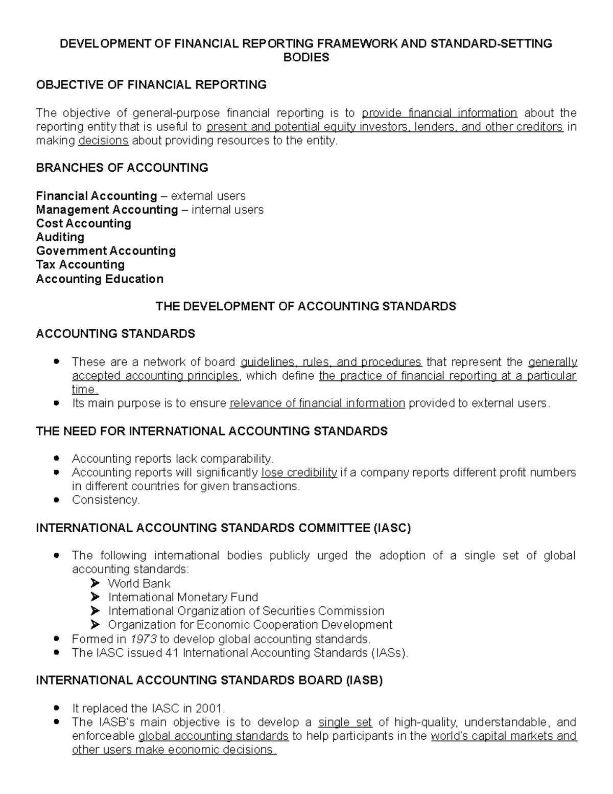 Development OF Financial Reporting Framework AND Standard - DEVELOPMENT ...