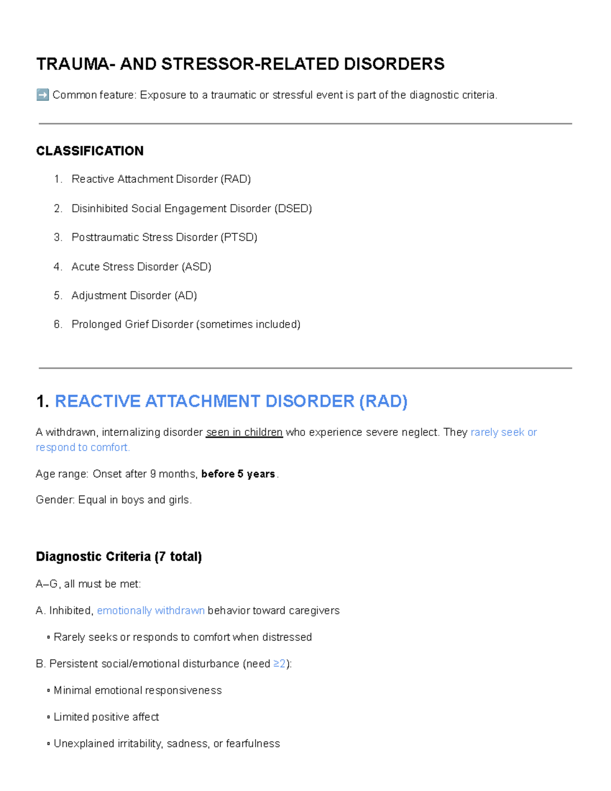 Trauma-Related Disorders: Classification and Diagnostic Criteria - Studocu