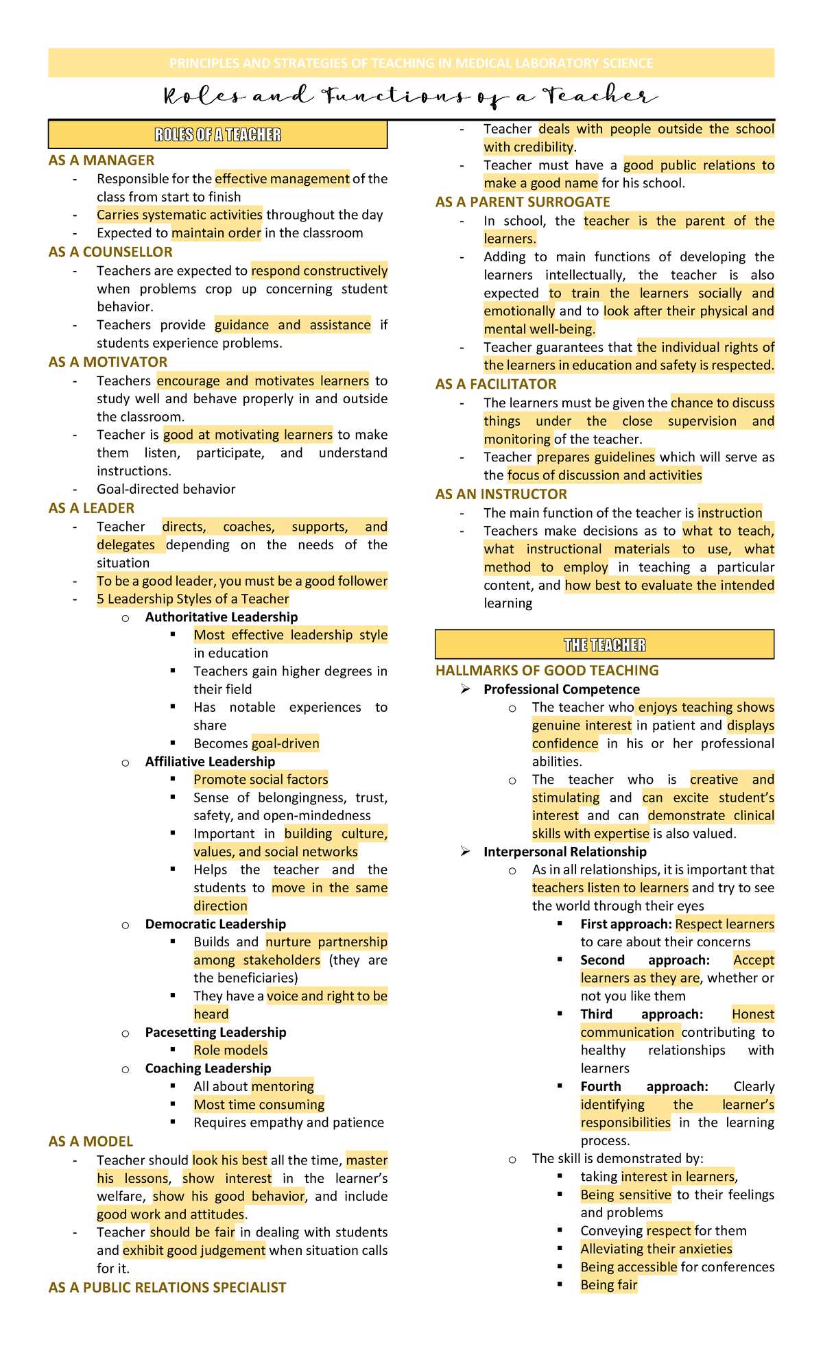 PRINCIPLES AND STRATEGIES OF TEACHING IN MEDICAL LAB SCIENCE: ROLES ...
