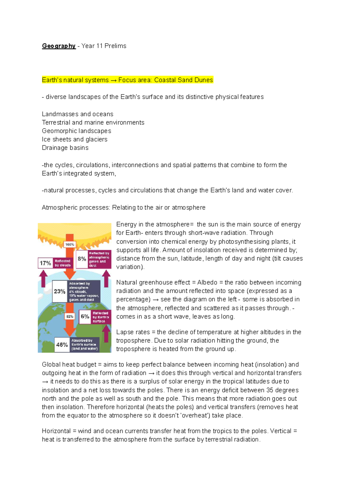 Geography Year 11 Prelim Notes: Natural Systems & Coastal Landscapes ...
