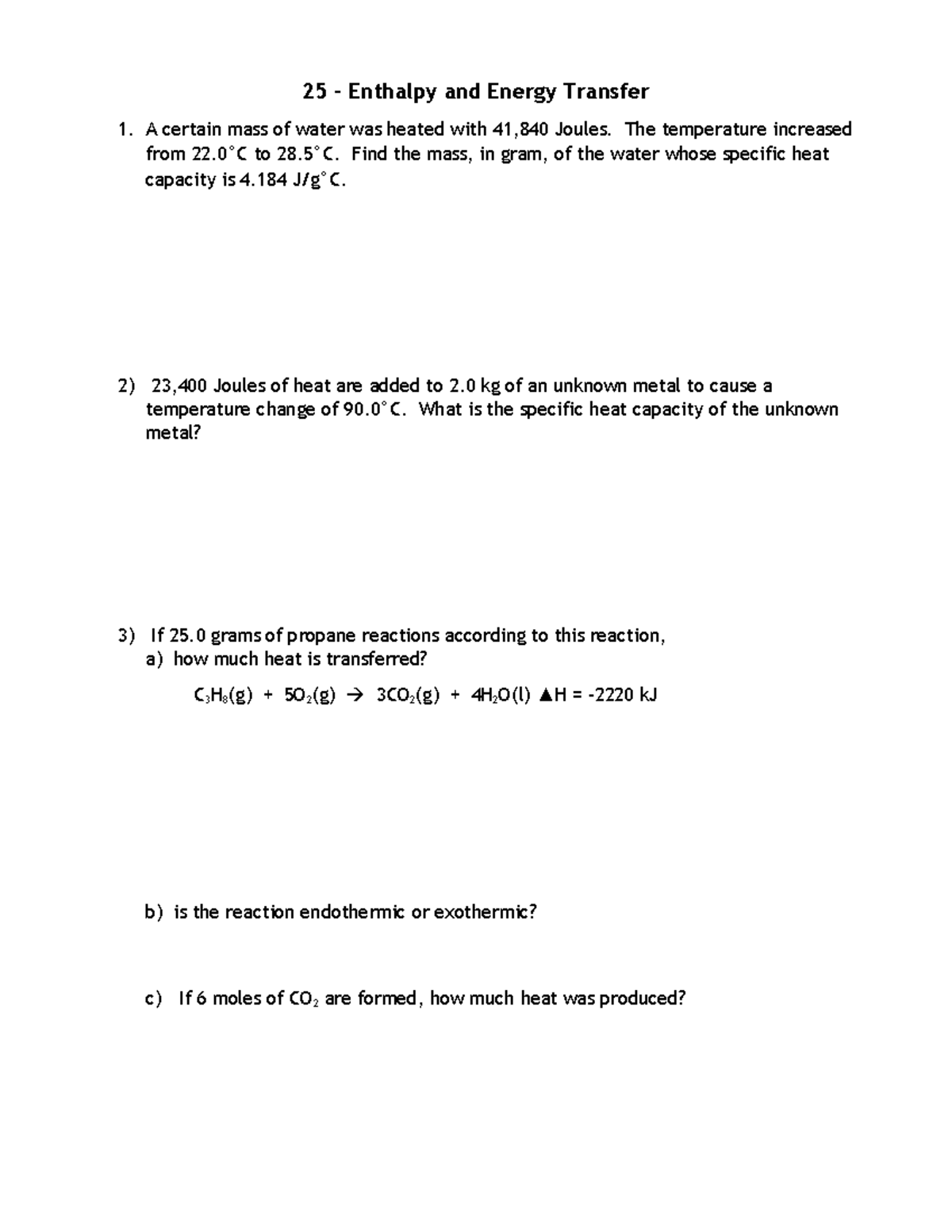 Thermodynamics & Energy Transfer Calculations for Chem 101 - Studocu