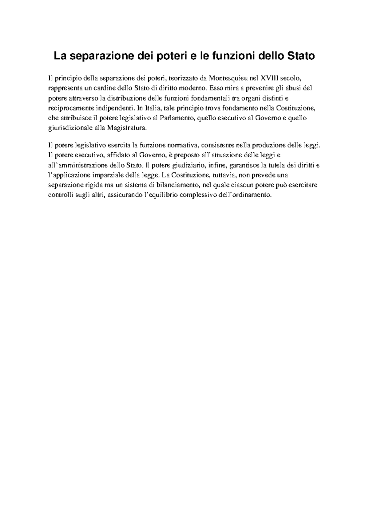 Separazione dei Poteri e Funzioni dello Stato: Analisi e Riflessioni ...