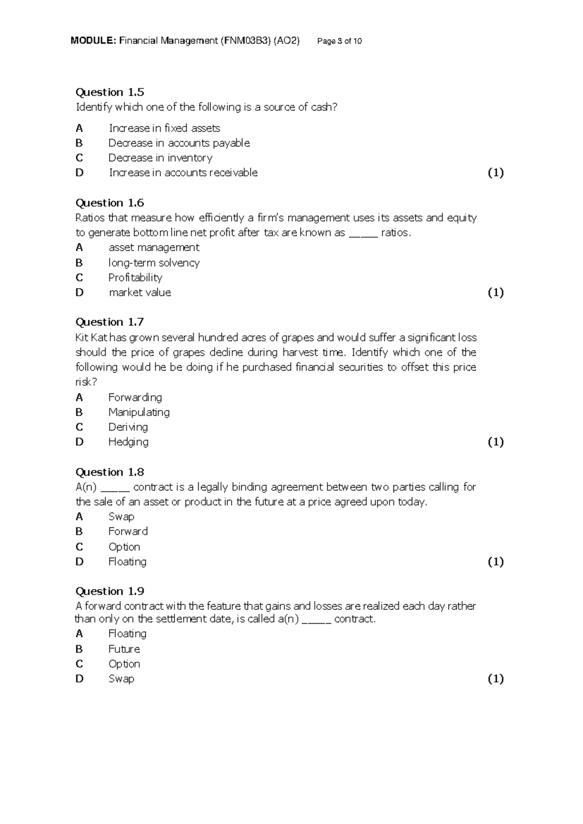 Financial Management Exam Questions (FNM03B3) - AO2 - Studocu