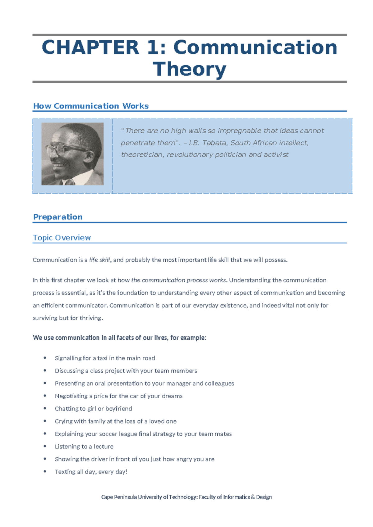 Chapter 1: Introduction to Communication Theory (CPT 101) - Studocu