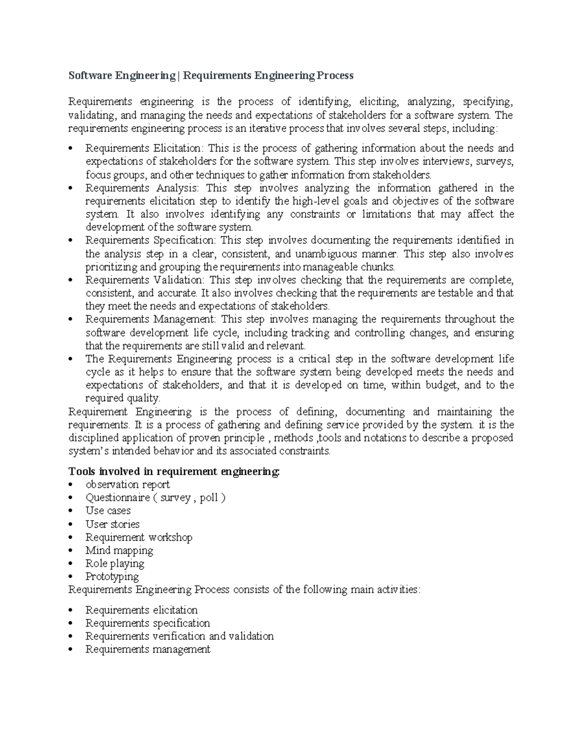 SE Unit 2 - Requirements Engineering Process Overview - Studocu