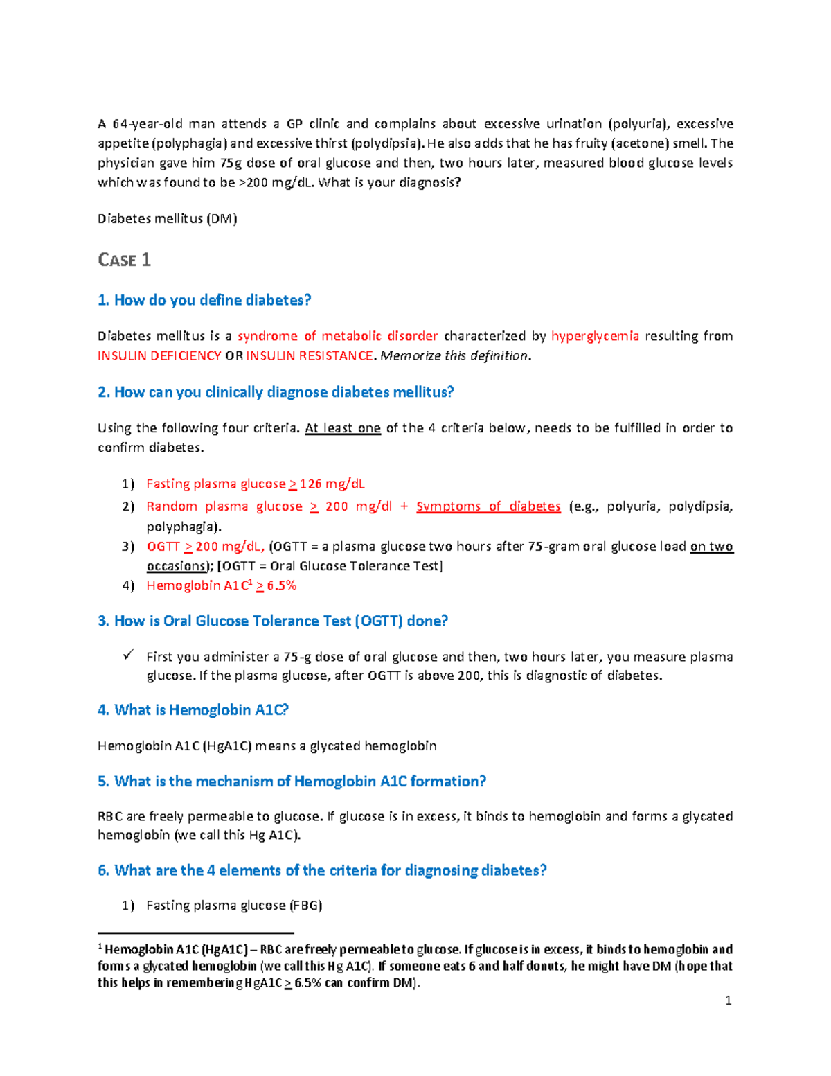 CASE 1: Diabetes Mellitus Diagnosis and Management Notes - Studocu