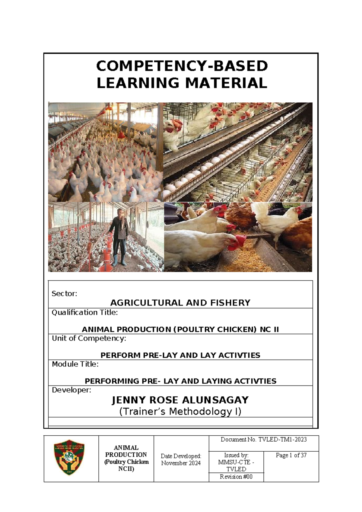 Animal Production Poultry Chicken Nc Ii Cblm On Laying Activities