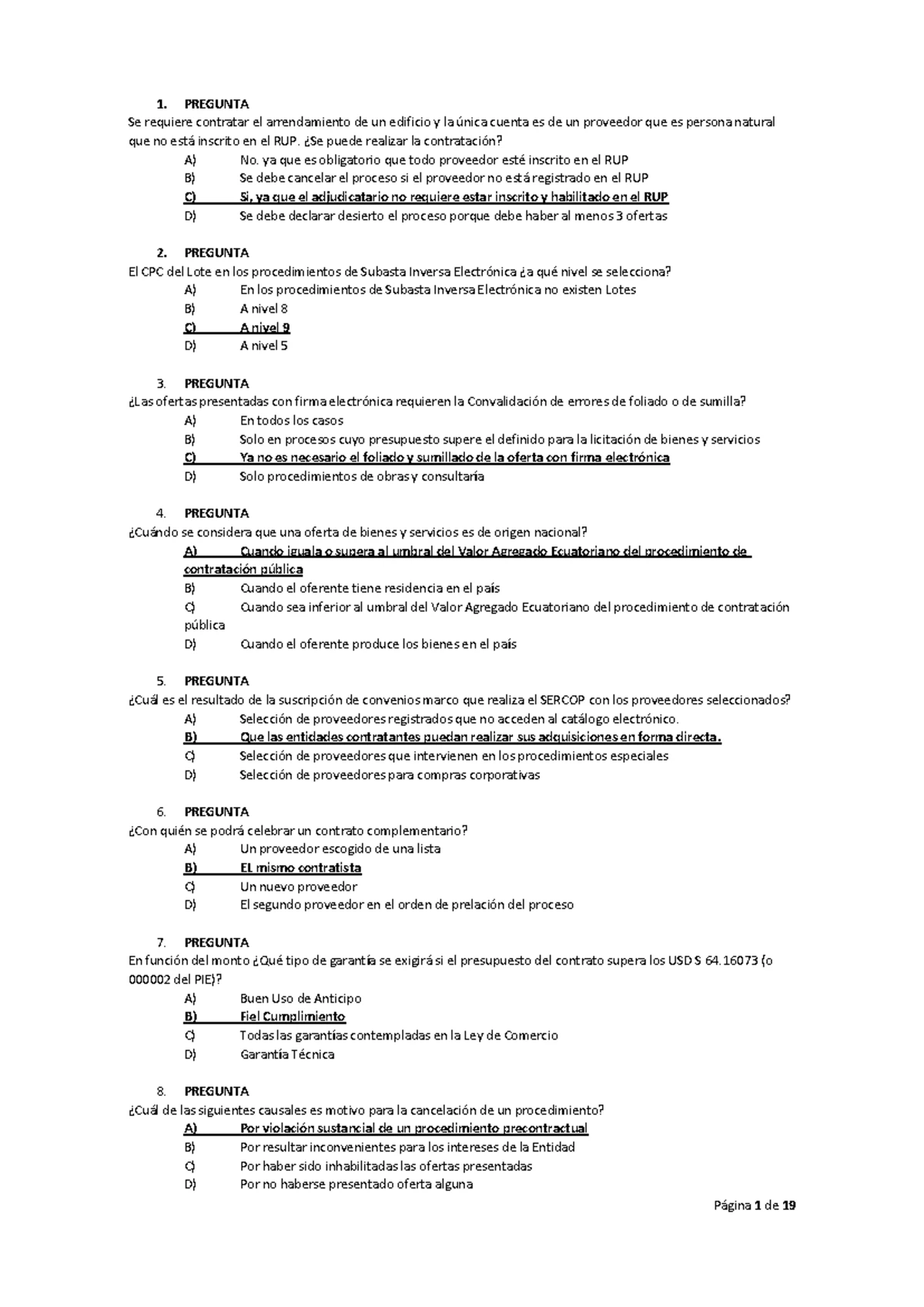 Banco de Preguntas Sercop 2025 - Simulador de Contratación Pública - Studocu