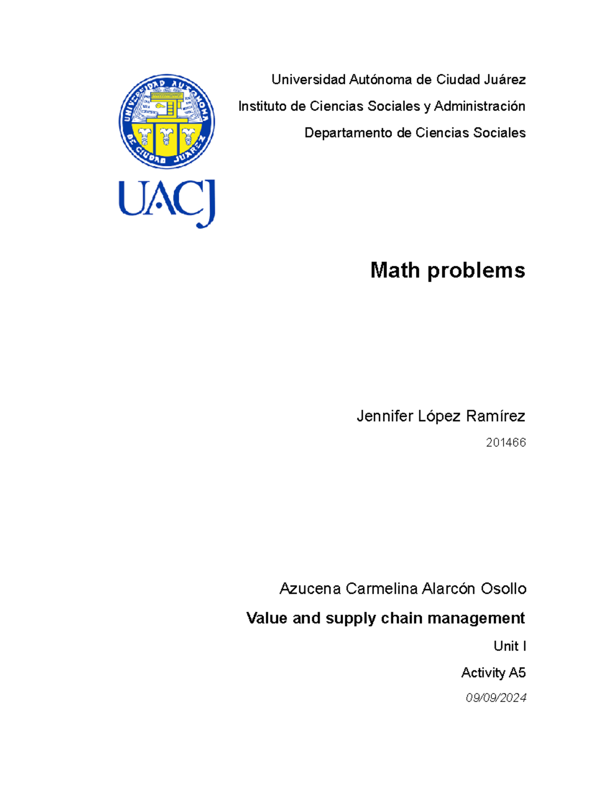 Activity A5: Math Problems for Value & Supply Chain Management - Studocu