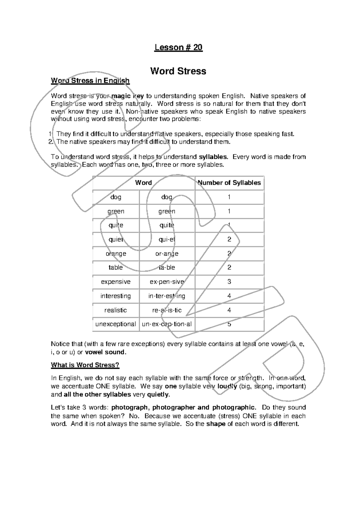 Lesson 20 - Understanding Word Stress in English - Studocu