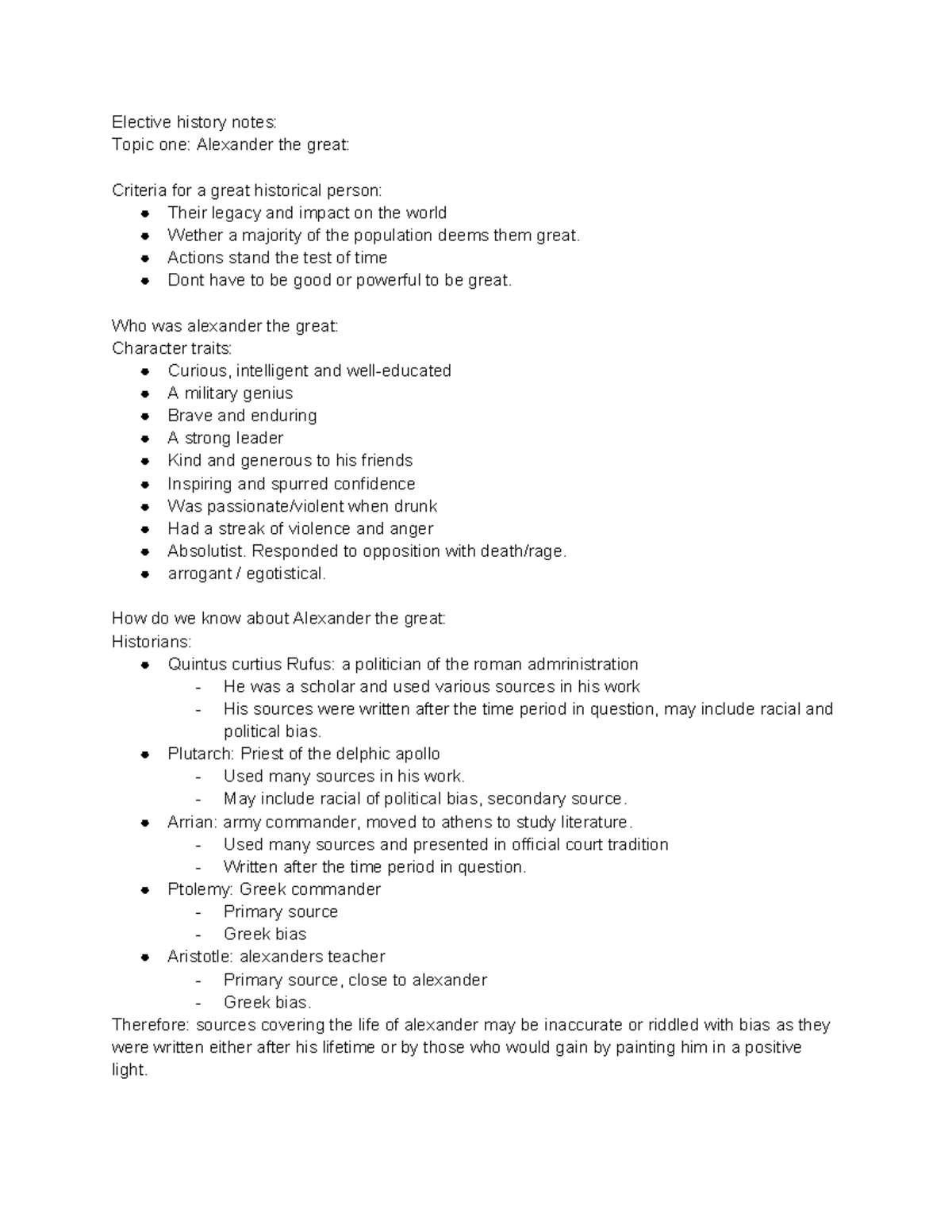 Elective history notes semester one - Elective history notes: Topic one ...