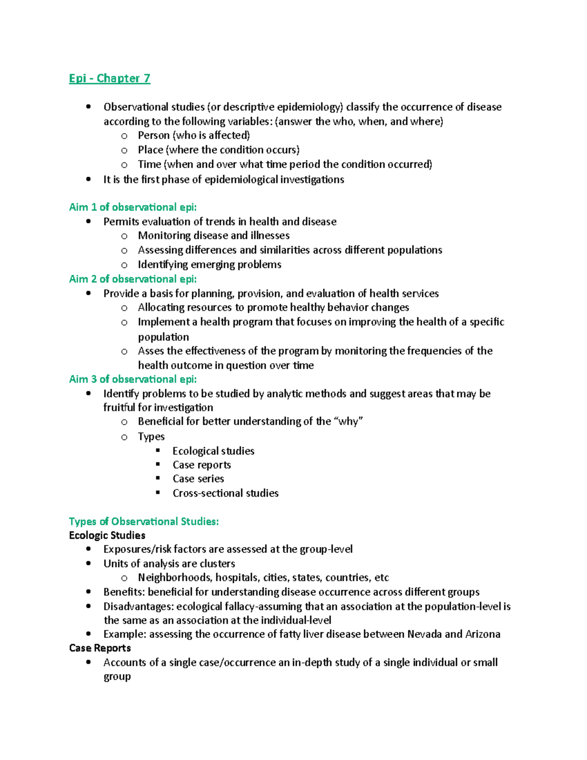Epi chapter 7 - Epidemiology notes - Epi - Chapter 7 Observational ...