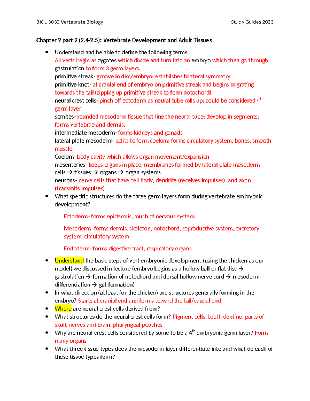 BIOL 3030 Vertebrate Biology Study Guide 2023: Chapter 2 Part 2 ...