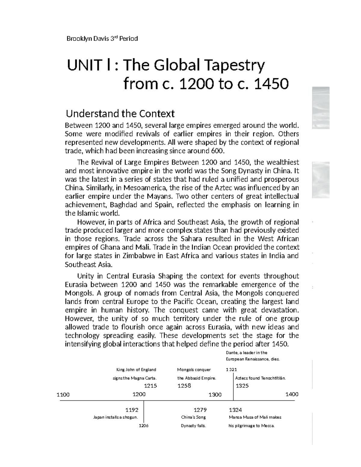 Brooklyn Davis 3rd Period: UNIT 1 - The Global Tapestry (c. 1200-1450 ...