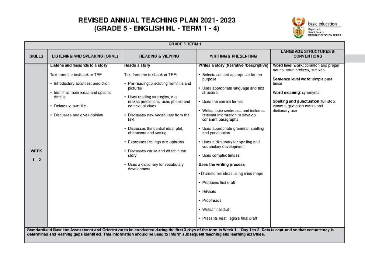 Grade 5 English HL TERM 1-4 ATP 2021 - REVISED ANNUAL TEACHING PLAN ...