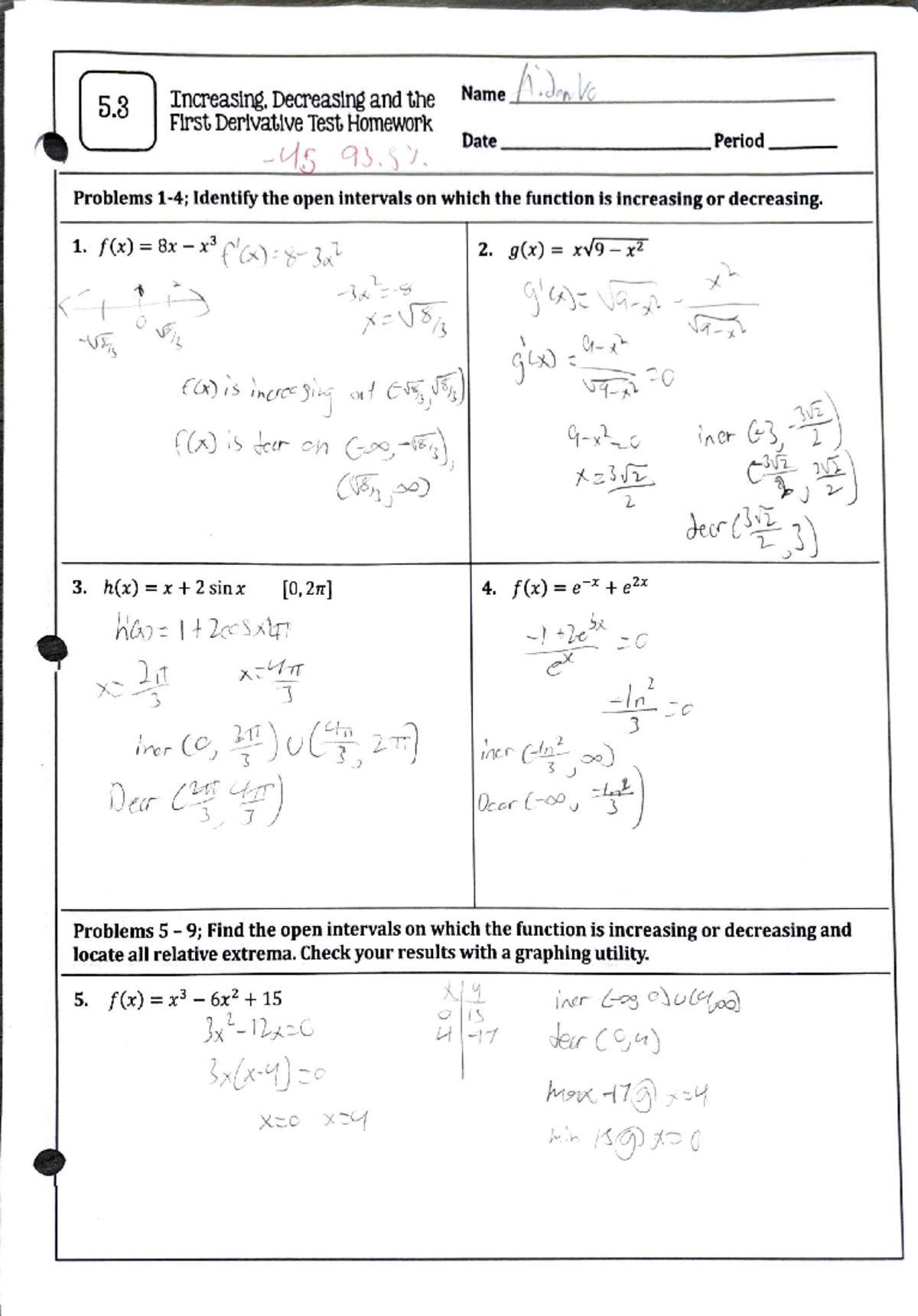 MATH 3.5 - Homework on Derivatives of Inverse & Trigonometric Functions ...