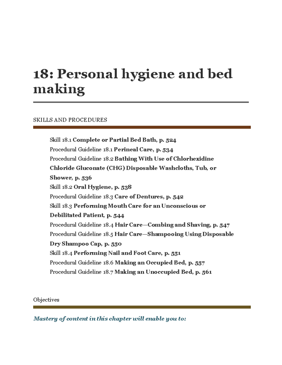 Chapter 18: Personal Hygiene & Bed Making Procedures (Nursing) - Studocu