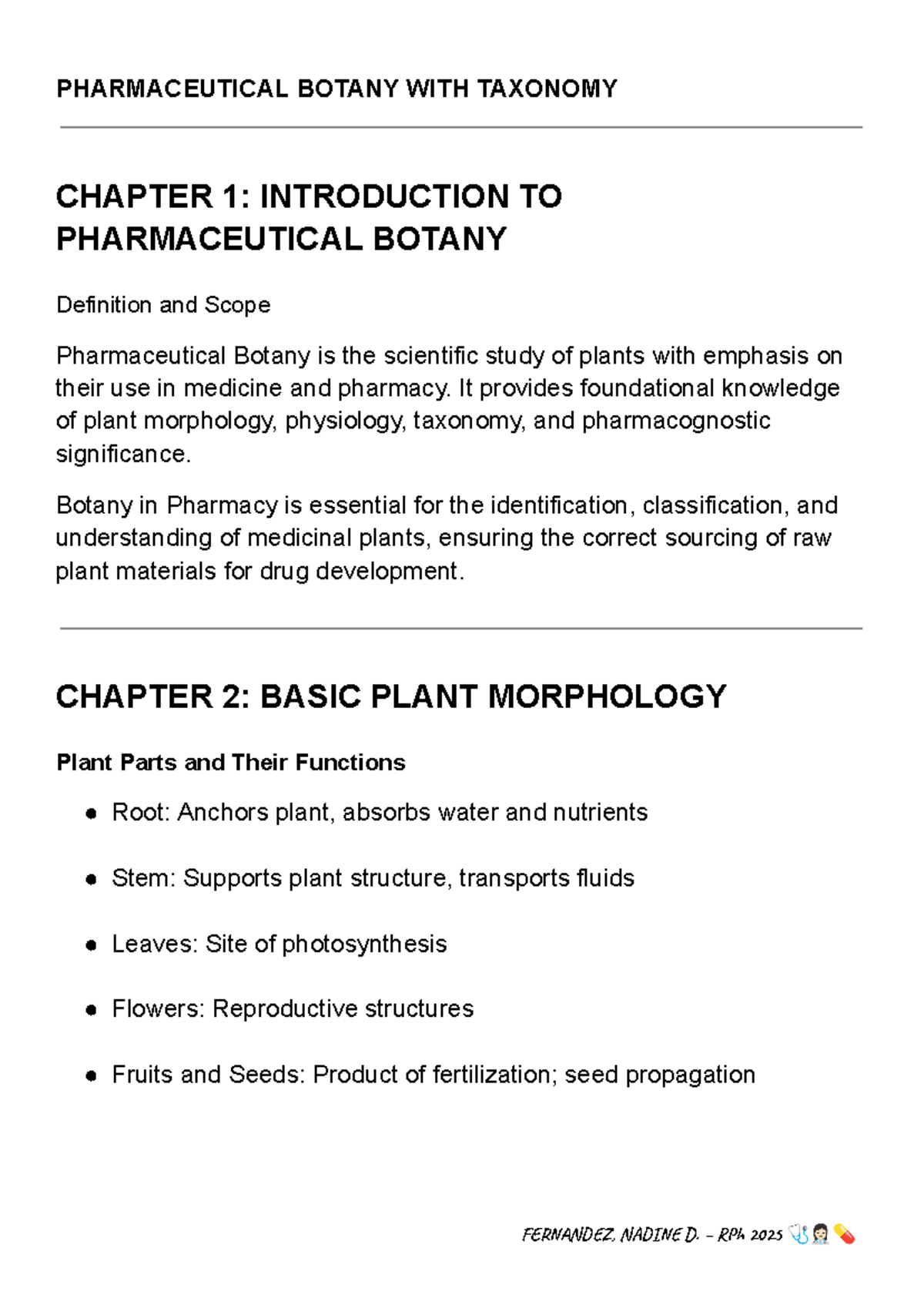 PHARMACEUTICAL BOTANY (RPh 2025) CHAPTER 1: INTRODUCTION & SCOPE - Studocu