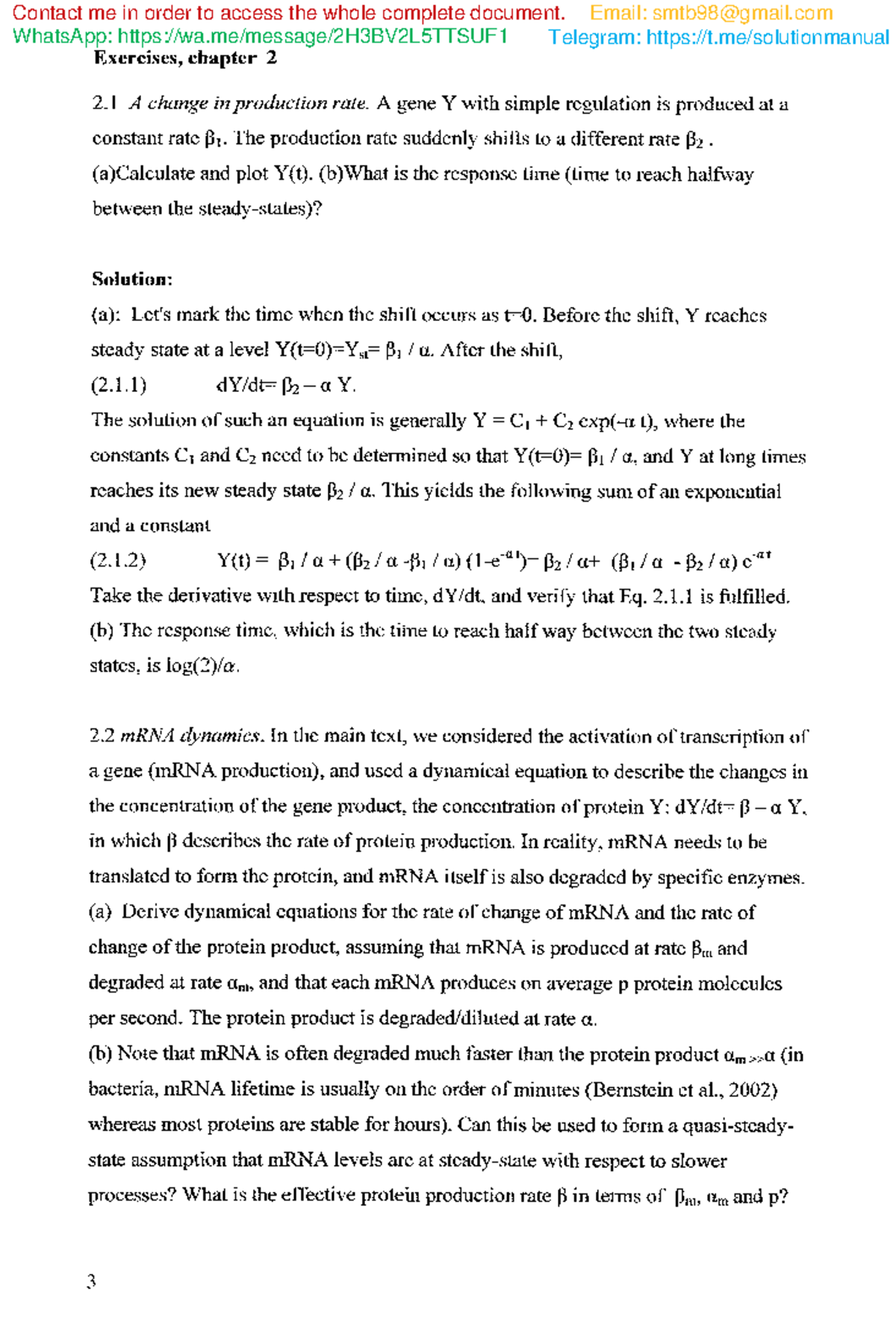 Solution Manual for Chapter 2 Exercises in Systems Biology (BIO 101) - Studocu