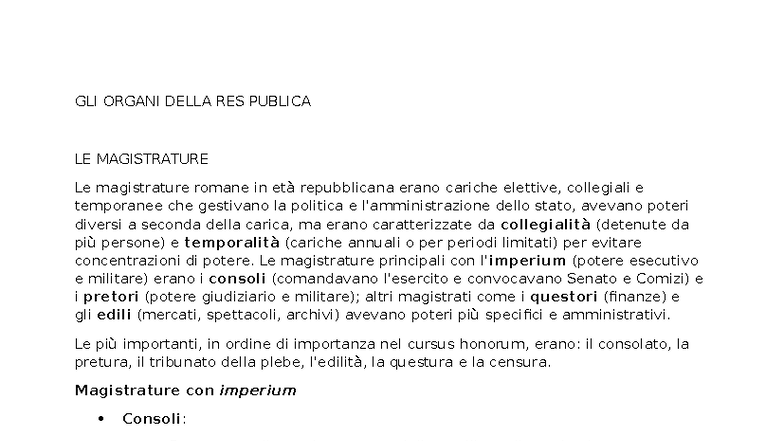GLI ORGANI DELLA RES PUBLICA ROMANA: LE MAGISTRATURE E I LORO POTERI ...