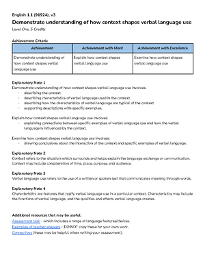 English - 11 (NCEA 1) - National Certificate of Educational Achievement ...