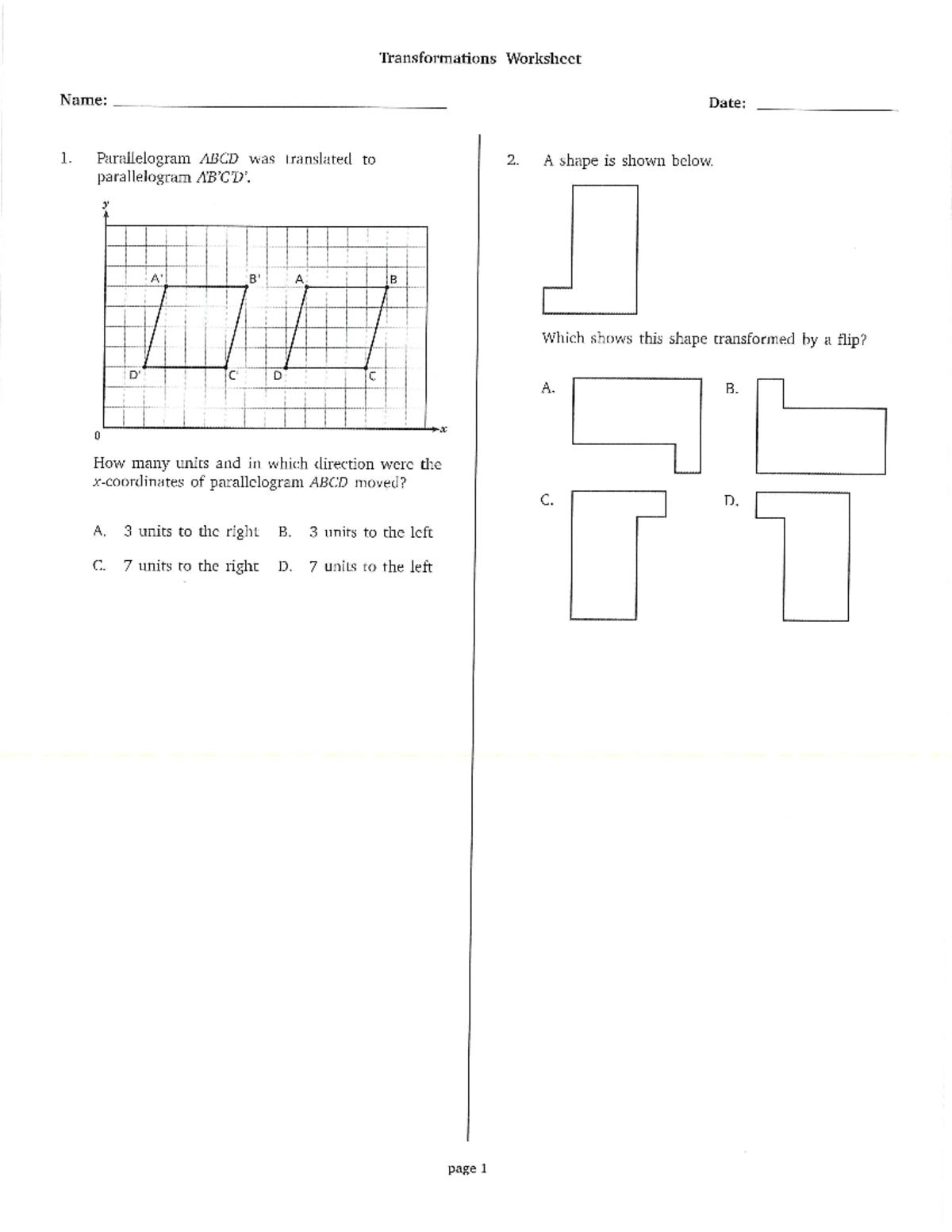 Reflection, Rotation, and Translation Concepts in Geometry - Studocu