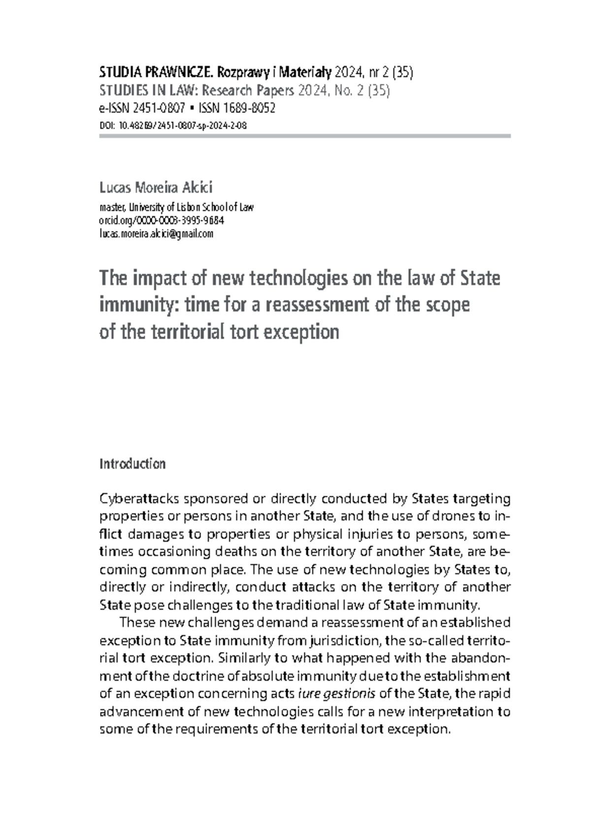 The Impact of New Technologies on State Immunity Law: A Reassessment ...